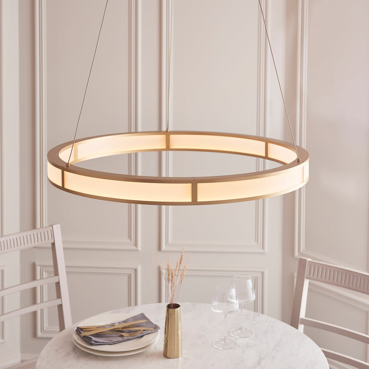 Endon Classic Ribbed Hoop LED Pendant Brushed Gold – Amos Lighting + Home
