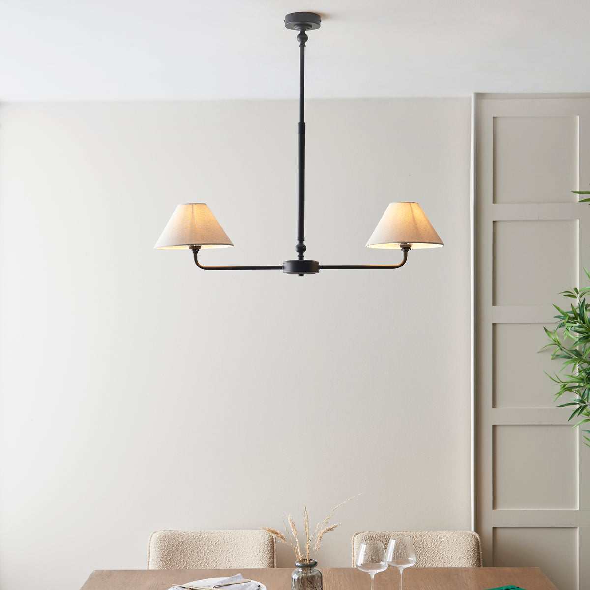 Endon Lille 2lt Linear Pendant Matt black & natural faux linen – Amos ...