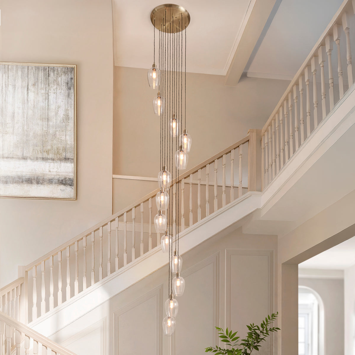 Amos Lucid Antique Brass & Clear Glass 13 Light Cascade – Amos Lighting ...