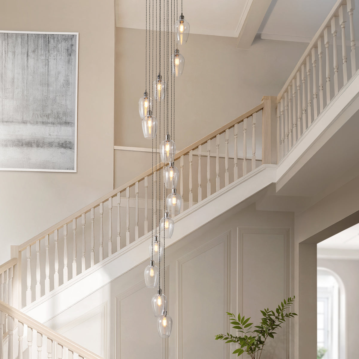 Amos Lucid Bright Nickel & Clear Glass 13 Light Cascade – Amos Lighting ...