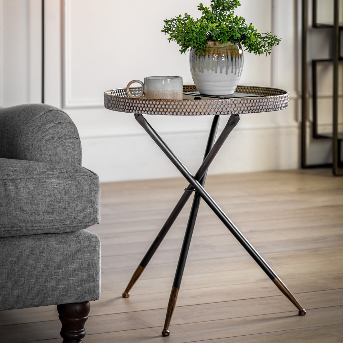 Epsom Tripod Table Duck Egg Hammered with Gold Detail | Amos Lighting ...