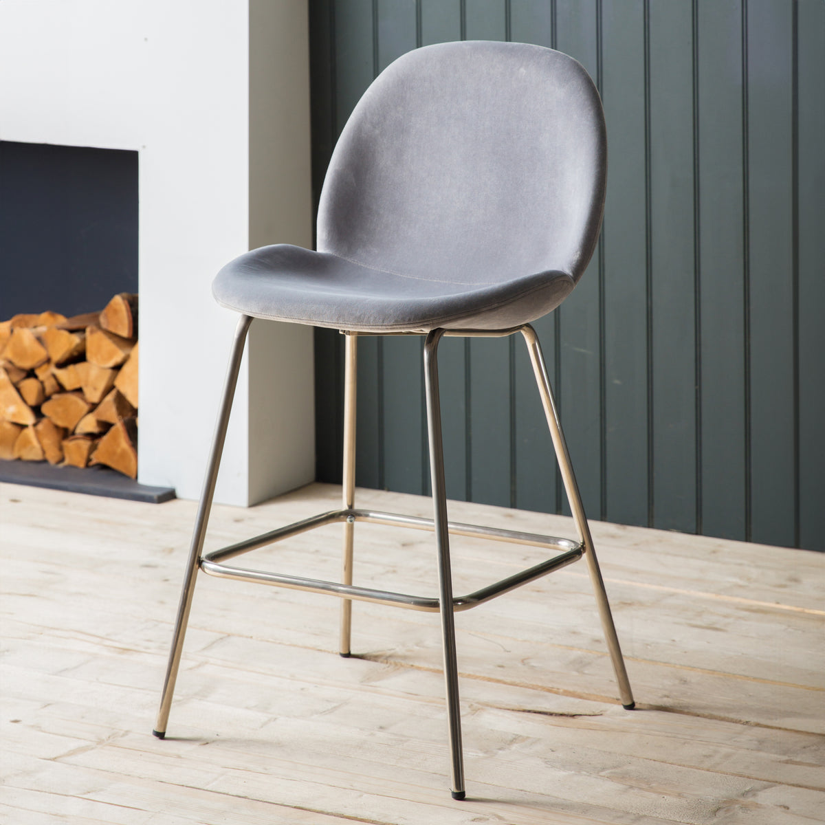 Flanagan Stool Light Grey Velvet Set of 2 with Silver Base | Amos ...