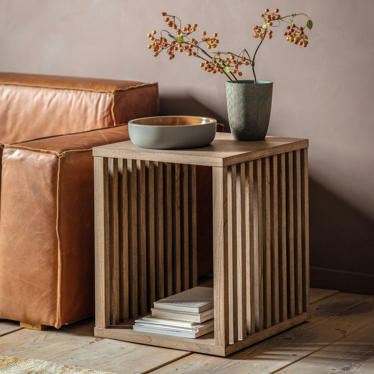 Kyoto Side Table Japandi Mindy Ash with Slatted Sides | Amos Lighting ...