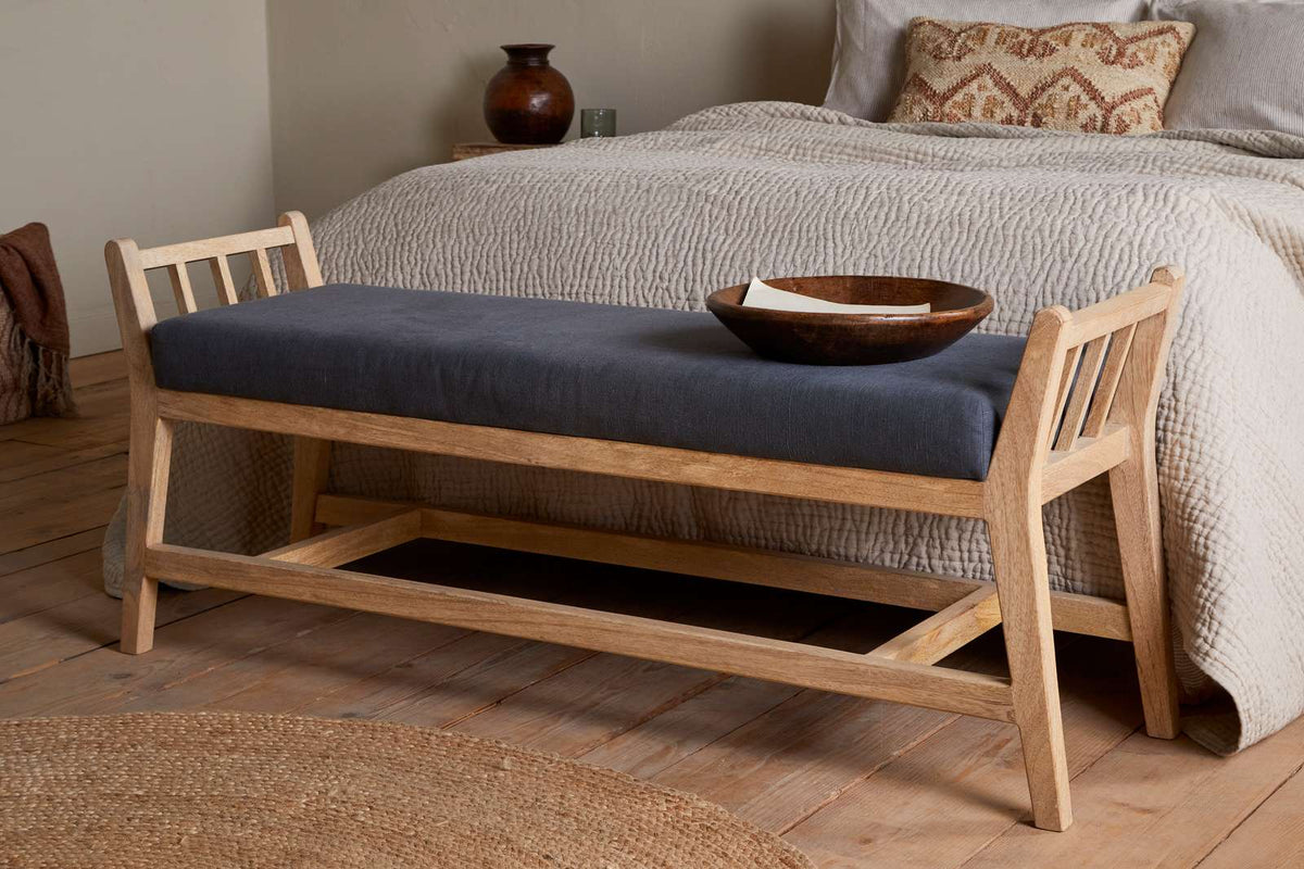 Nkuku Avanthi Upholstered Sleigh Bench Charcoal – Amos Lighting + Home