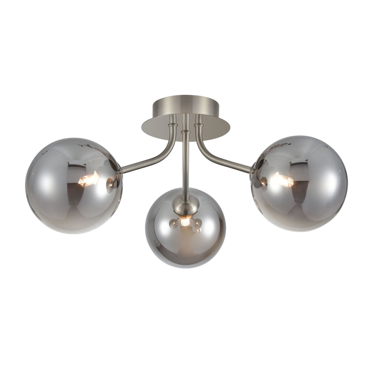 Franklite Cosmic 3 light fitting in satin nickel with smoke glass ...