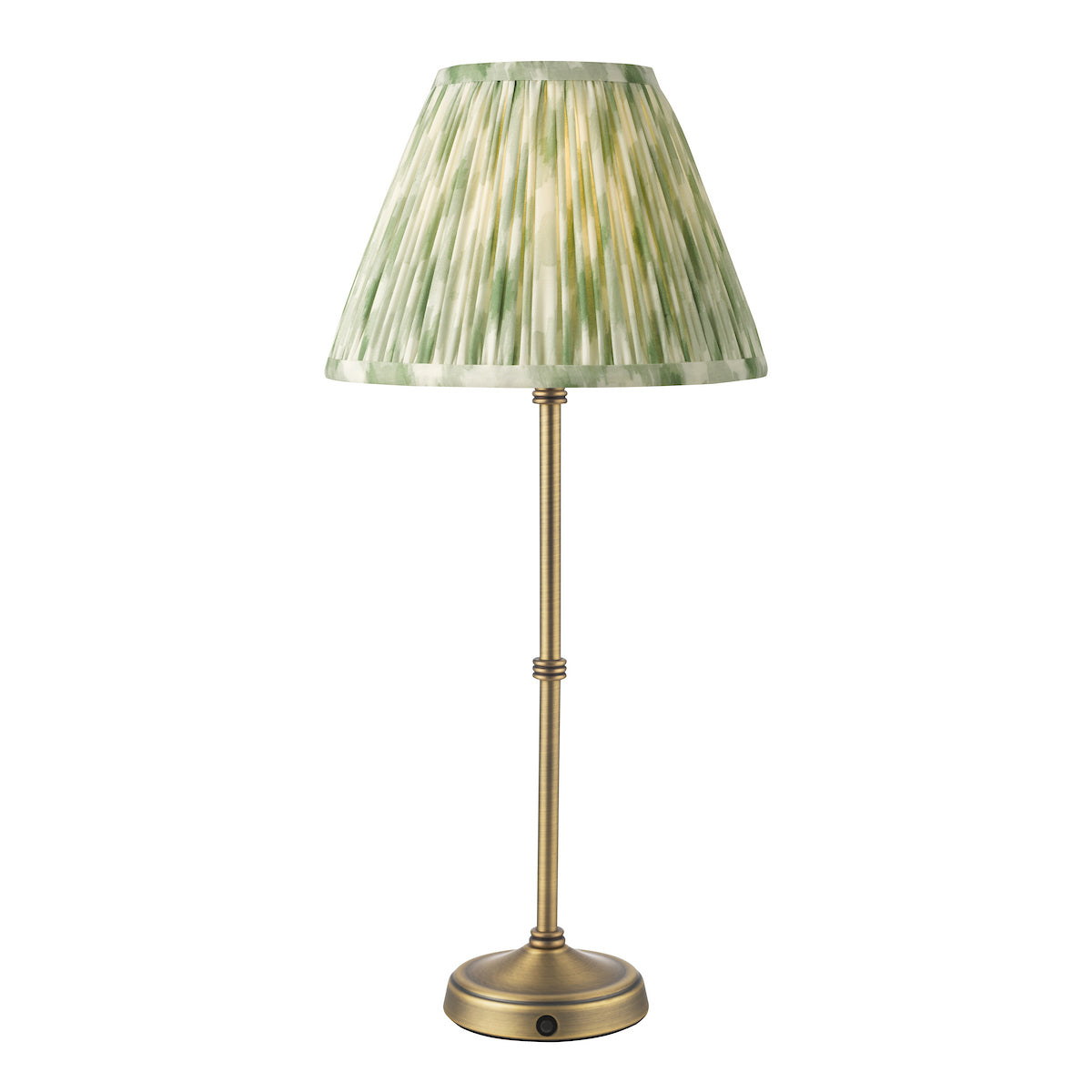 Dar Dahl Rechargeable Table Lamp Matt Antique Brass With Green Ikat Sh ...