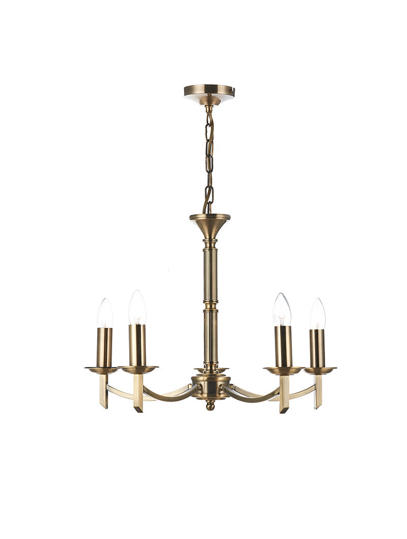Dar Ambassador 5 Light Chandelier - Antique Brass – Amos Lighting + Home