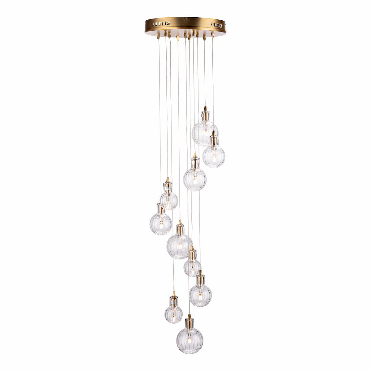 Dar Dita 10 Light Cluster - Brass Ribbed Glass Pendant – Amos Lighting ...