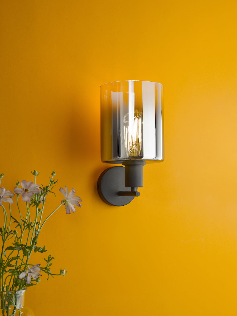 Dar Savannah Wall Light Matt Black and Smoked Glass – Amos Lighting + Home