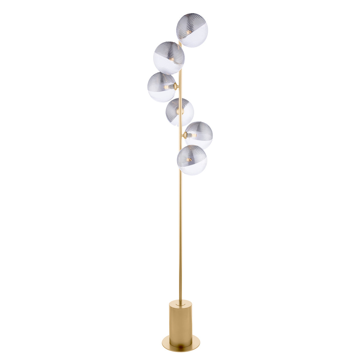 Dar Spiral 6 Light Floor Lamp Matt Gold & Smoked/Clear Ribbed Glass ...