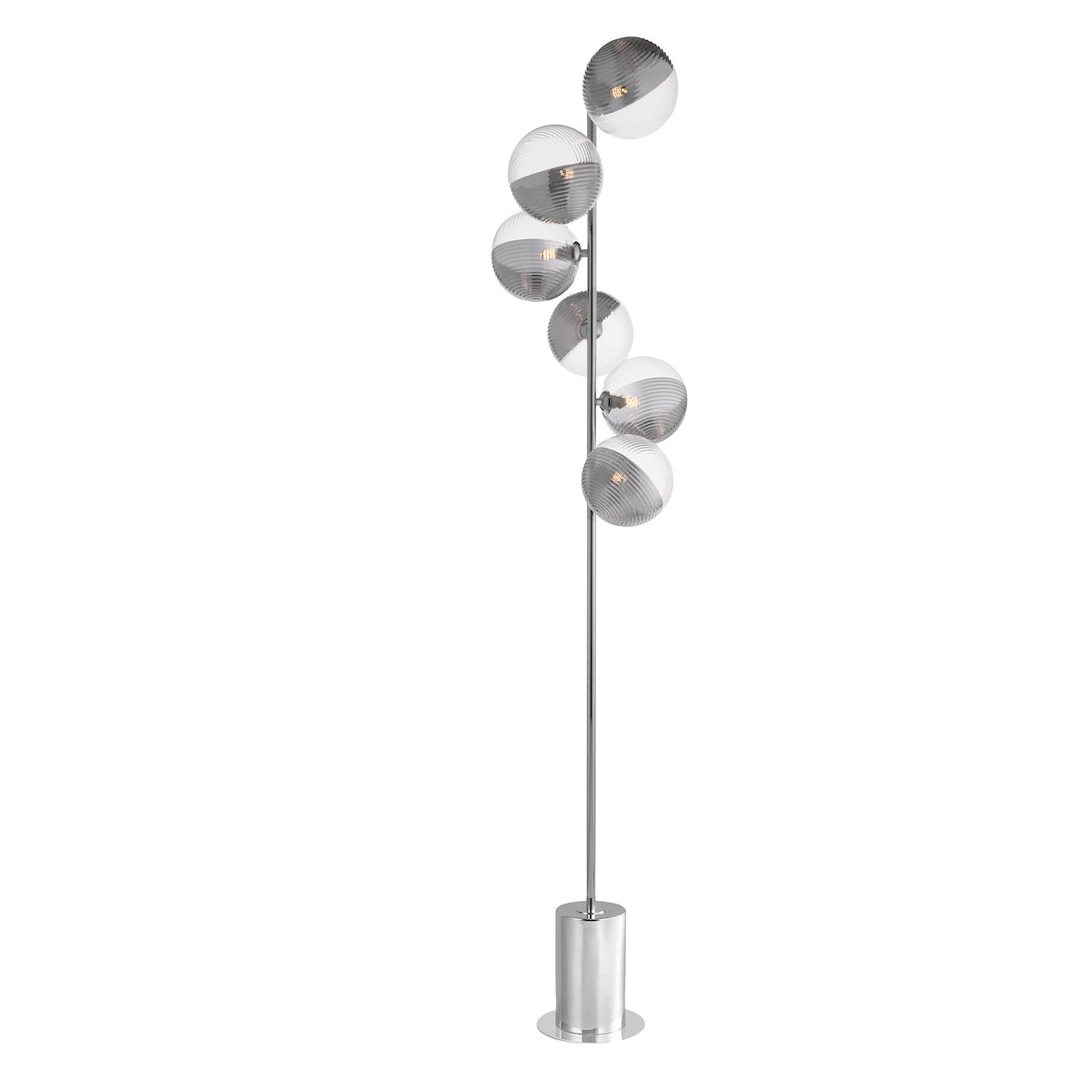 Dar Spiral 6 Light Floor Lamp Polished Chrome & Smoked/Clear Ribbed Gl ...