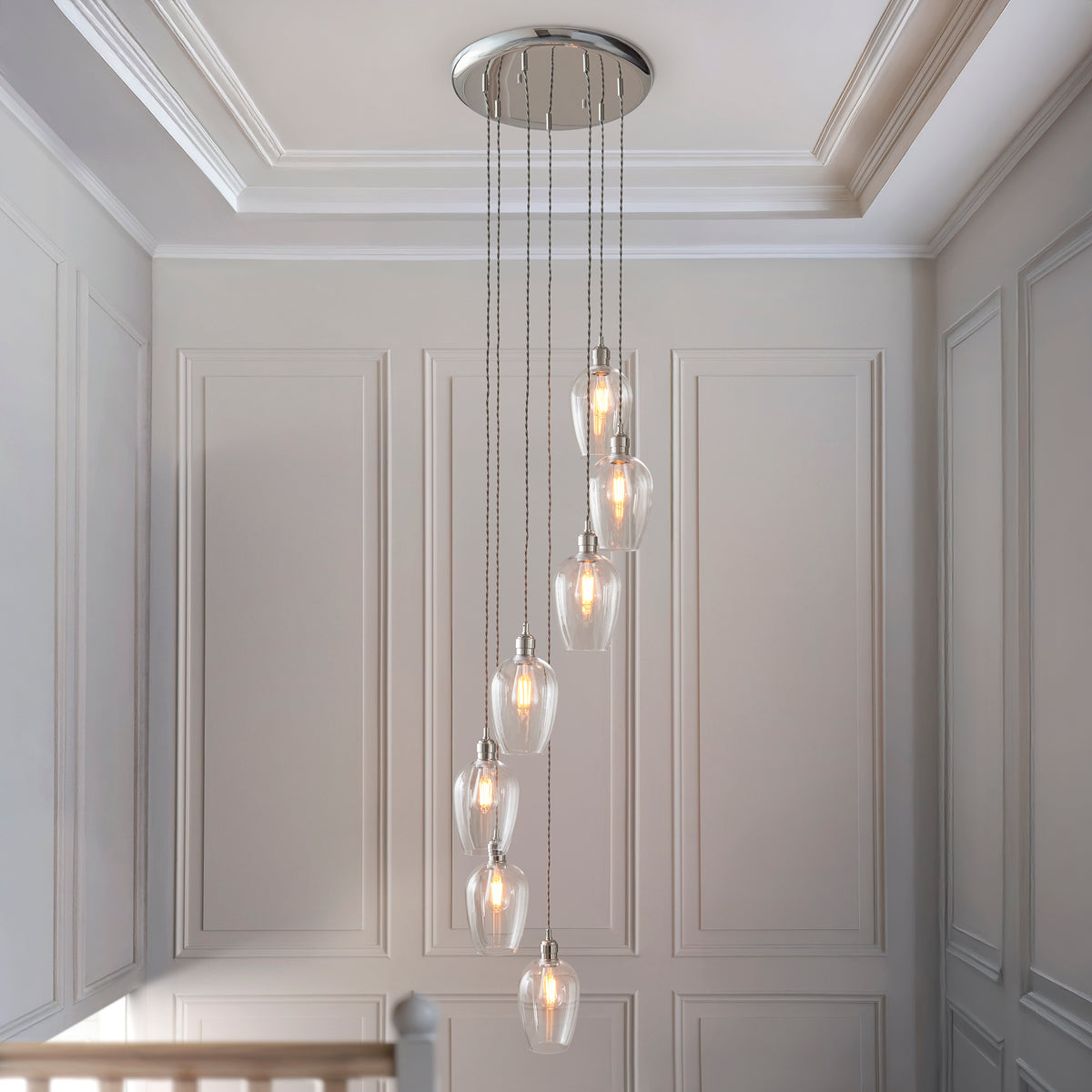Amos Lucid 7 Light Cascade Bright Nickel & Clear Glass | Statement ...