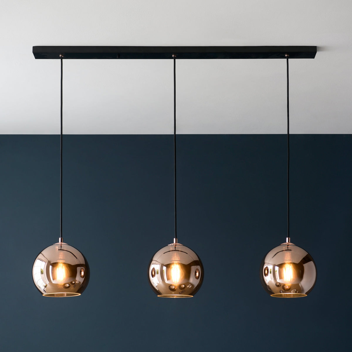 Endon Boli 3lt Bar Pendant Copper Mirrored Glass | Linear Light – Amos ...