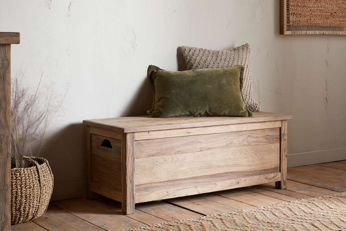 Nkuku Karadi Reclaimed Wood Storage Bench Natural – Amos Lighting + Home