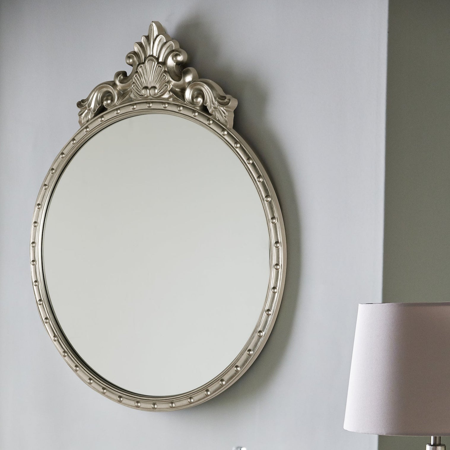 Laura Ashley Overton Ornate Round Mirror Champagne Frame Gold 73 x 58c ...
