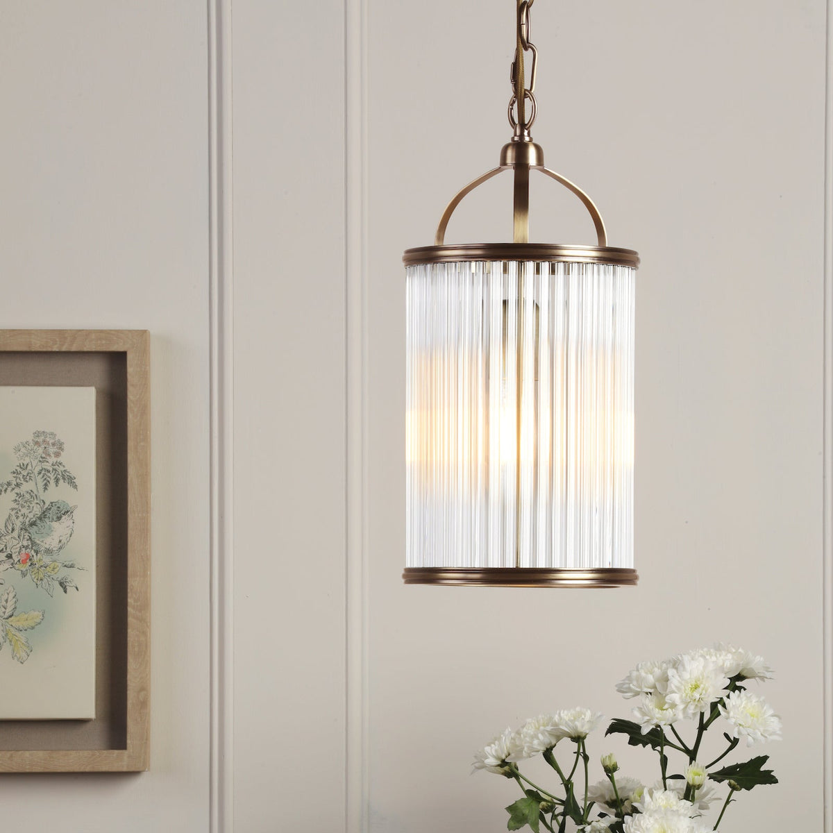 Laura Ashley Sutton Pendant Antique Brass Ribbed Glass | Classic ...