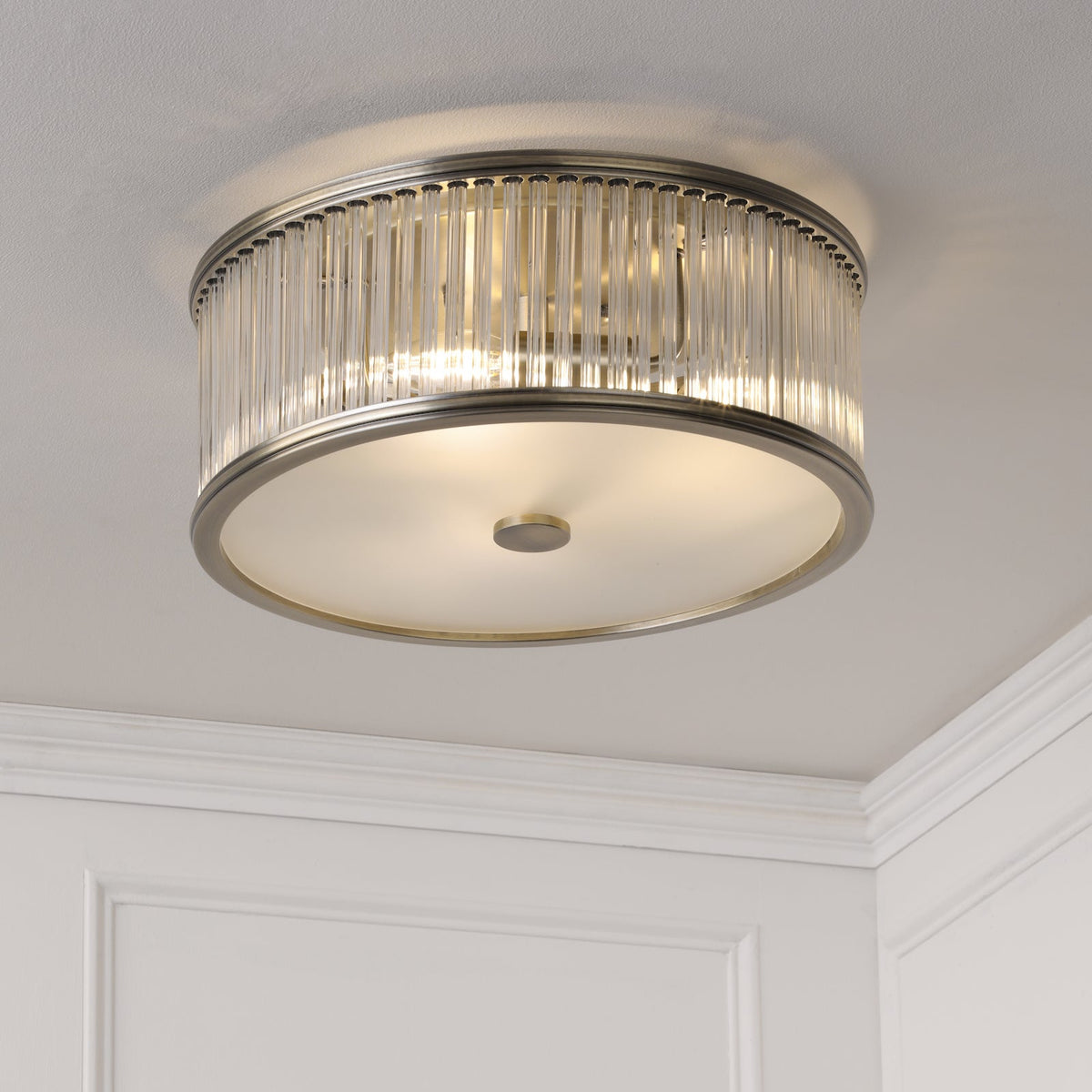 Laura Ashley Sutton 2lt Flush Matt Antique Brass Ribbed Glass ...