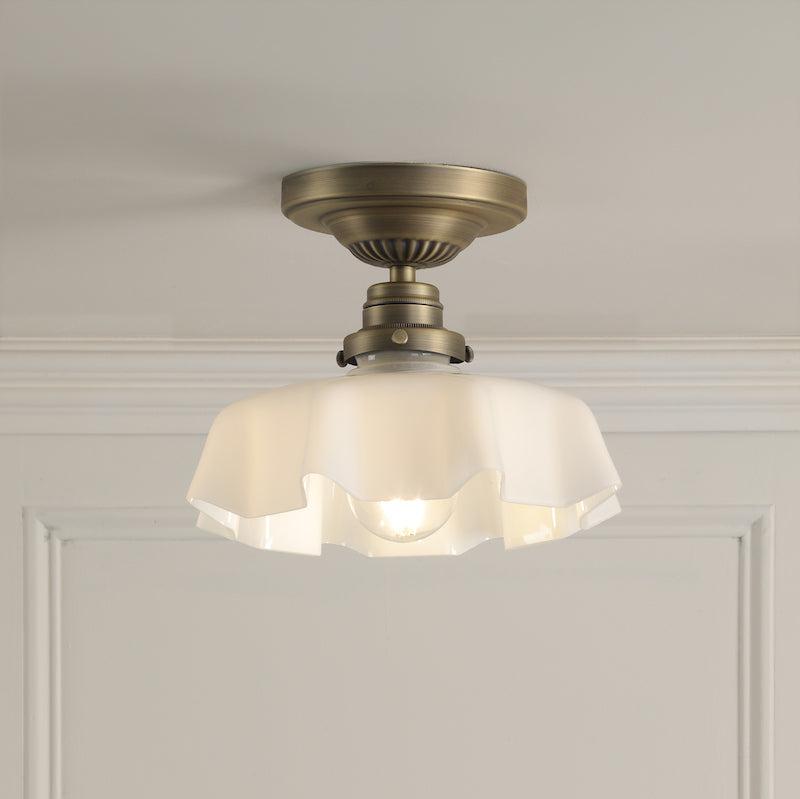 Laura Ashley Banham Semi-Flush Antique Brass White Glass | Classic ...