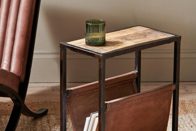 Nkuku Alera Side Table Natural & Brown Leather – Amos Lighting + Home