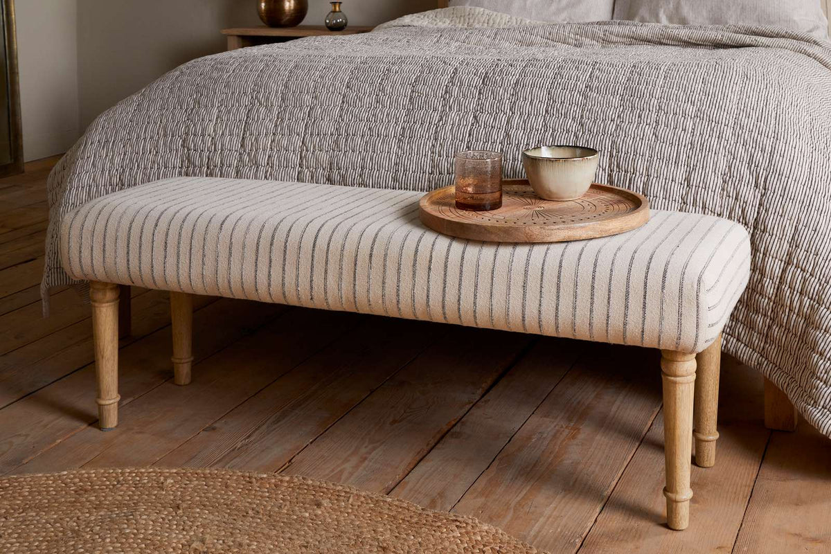 Nkuku Sanja Stripe Upholstered Bench Grey – Amos Lighting + Home