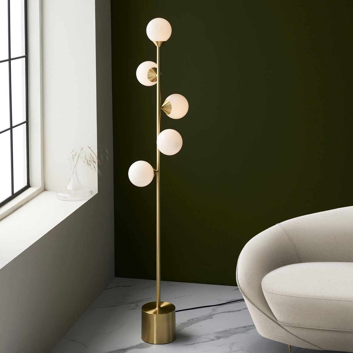 Amos Crib Floor Lamp Brushed Brass | Satin Brass Floor Lamp – Amos ...
