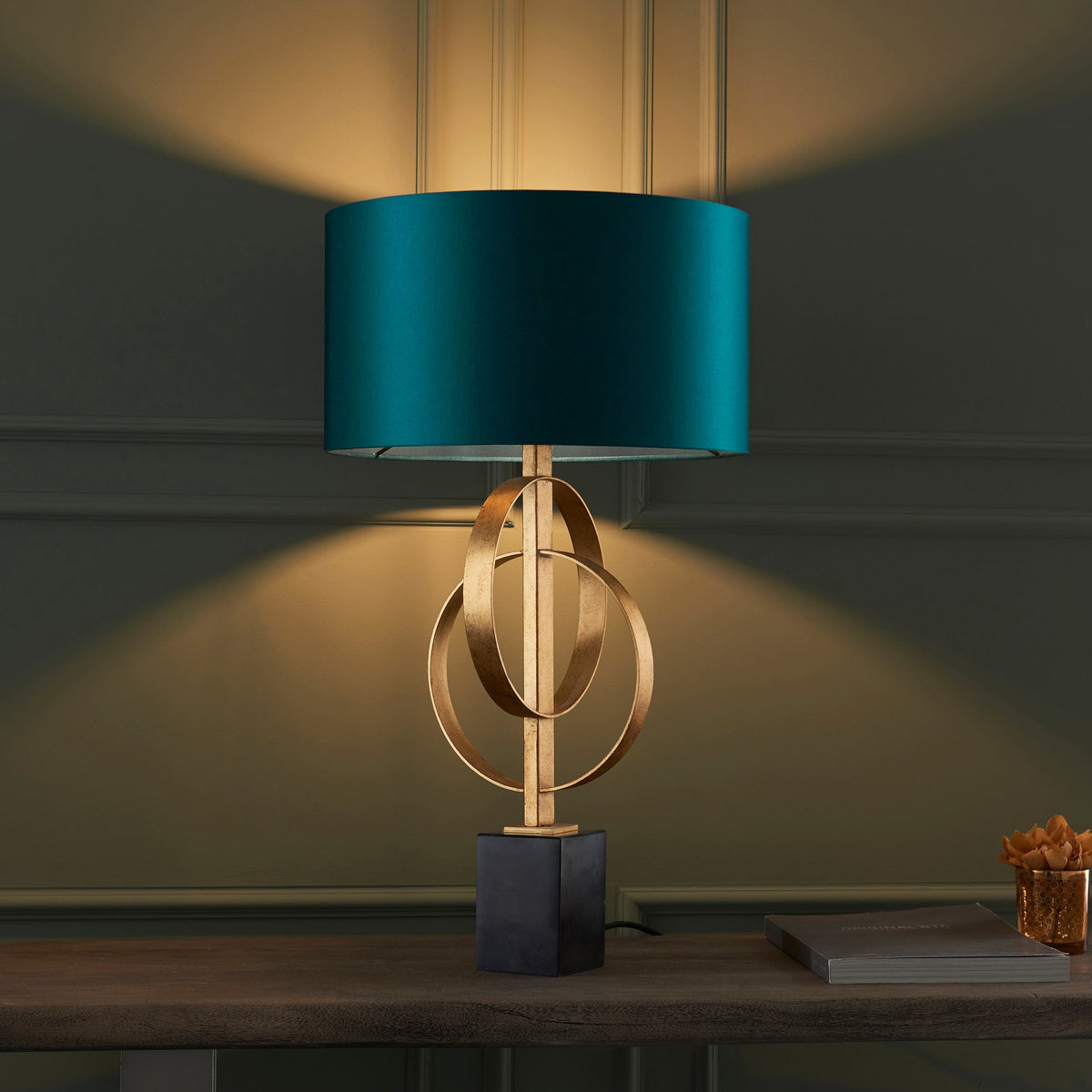 Amos Hatfield Table Lamp Antique Gold & Teal | Fabric Table Lamp – Amos ...
