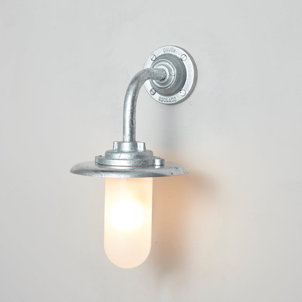Davey Lighting Galvanised Exterior Round Neck Wall Light 7677, Opal Gl ...