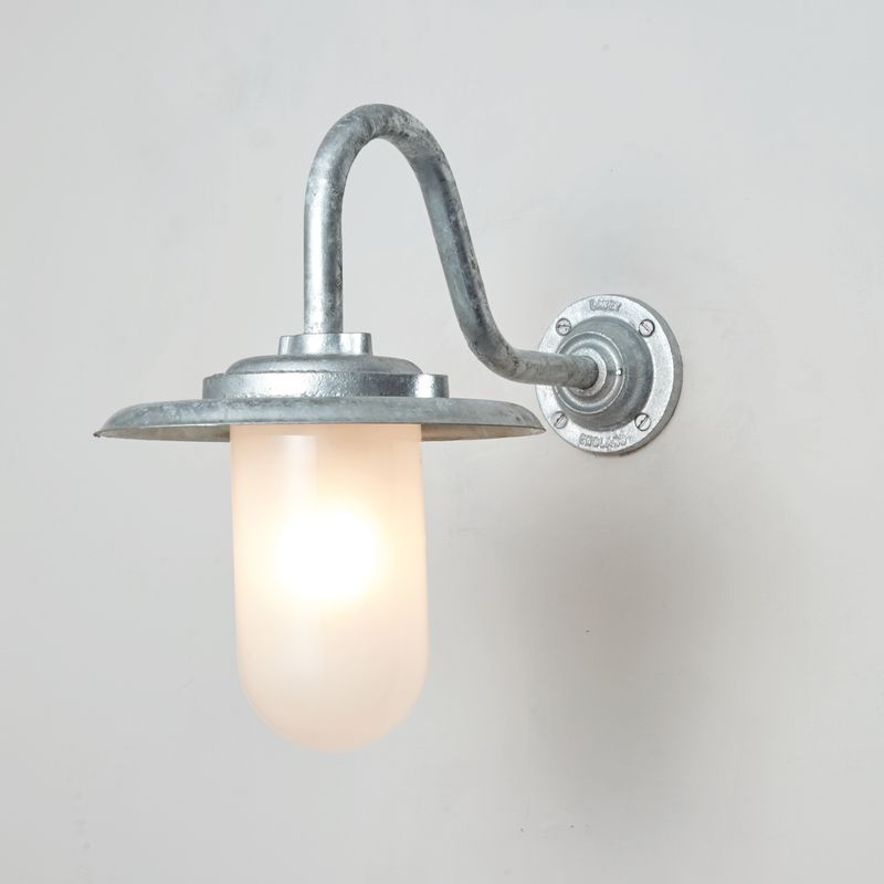 Davey Lighting Galvanised Exterior Swan Neck Wall Light 7677, Opal Gla ...