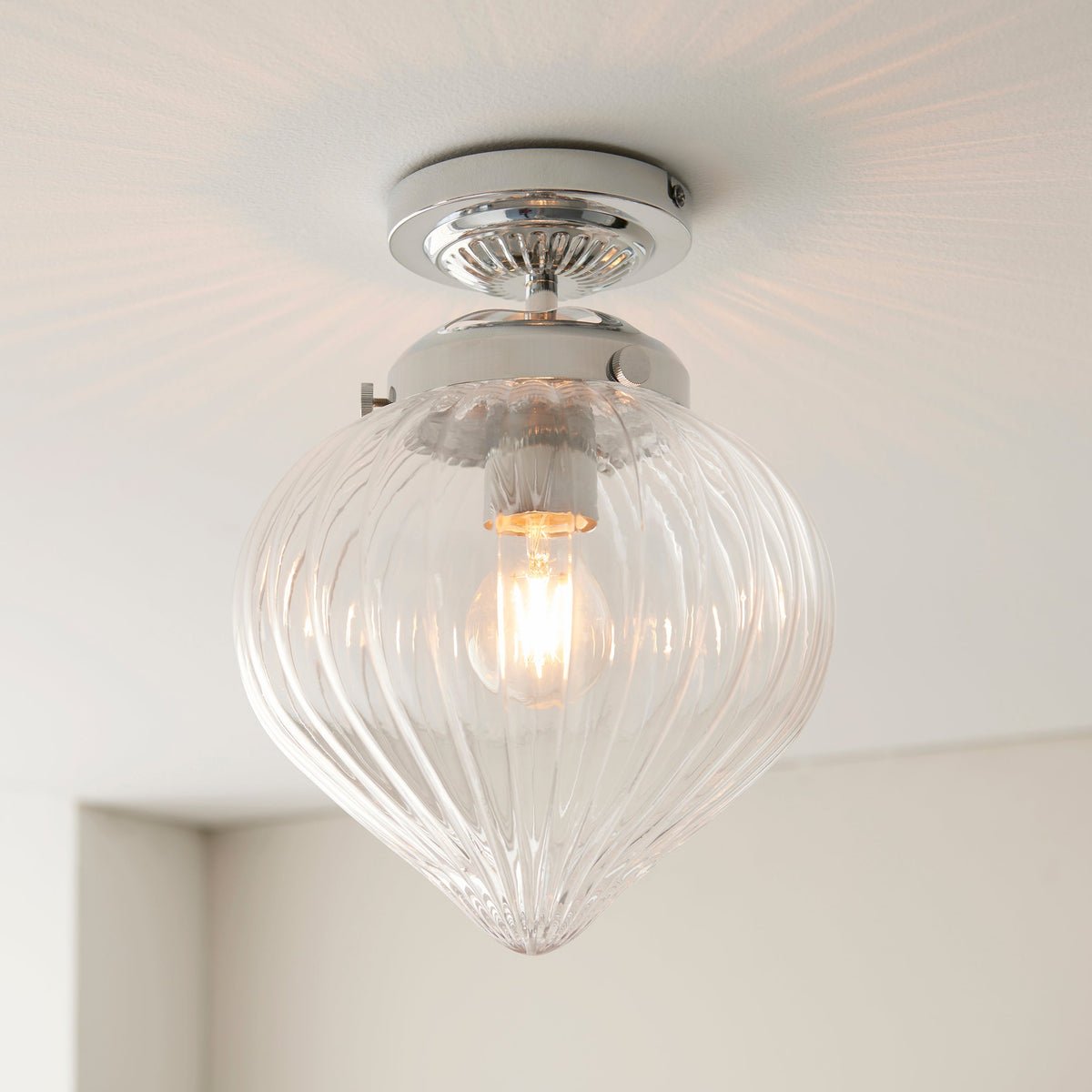 Endon Cheston Bathroom Ceiling Light Chrome | Dimmable Ribbed Glass ...