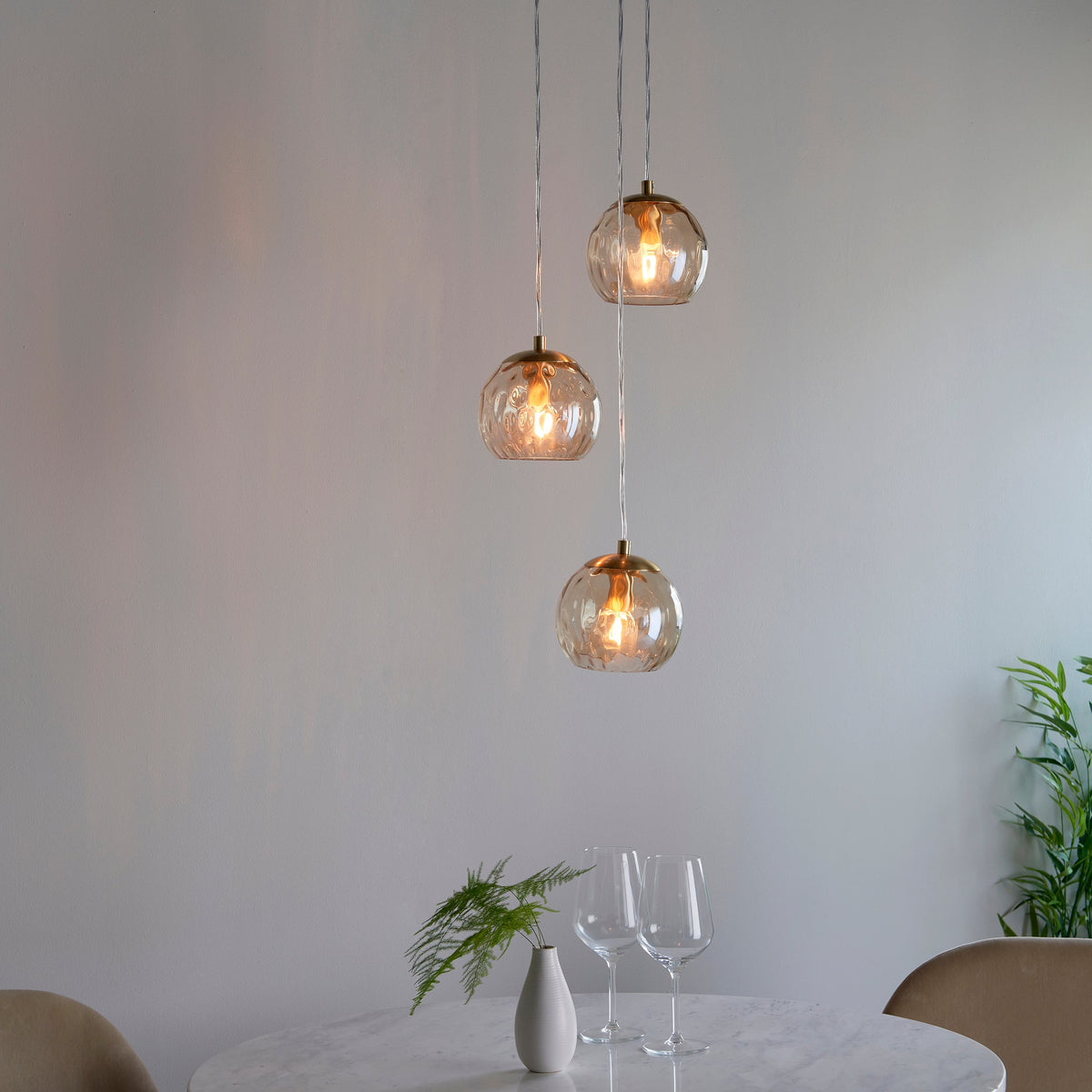 Endon Dimple 3lt Cluster Pendant Satin Brass – Amos Lighting + Home