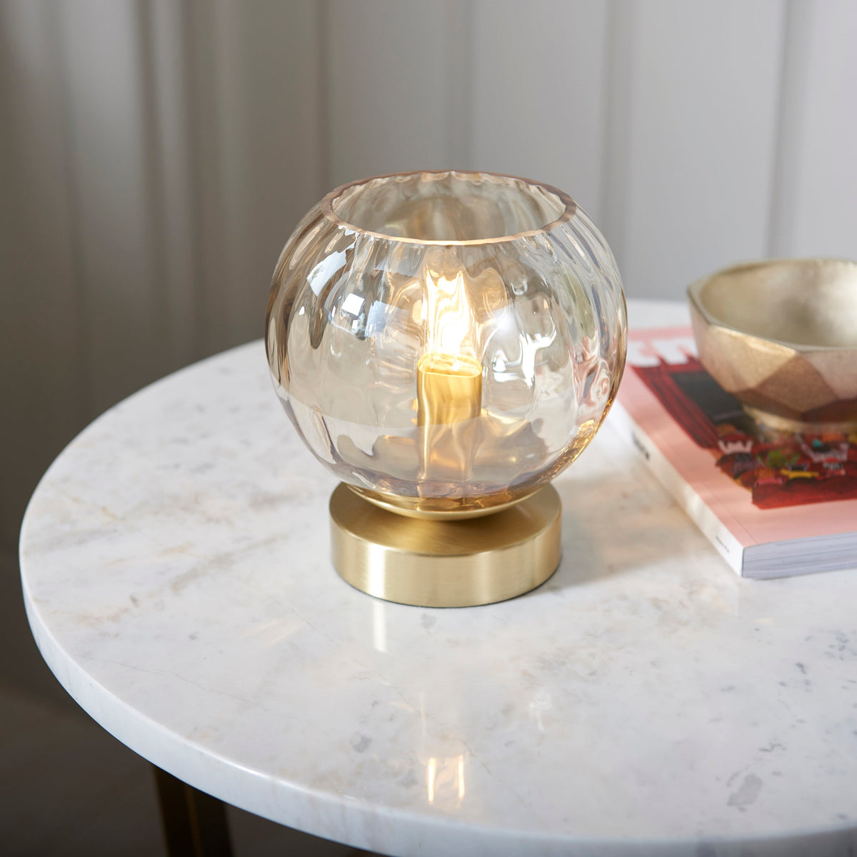 Endon Dimple Table Lamp Satin Brass | Champagne Glass Modern Classic ...
