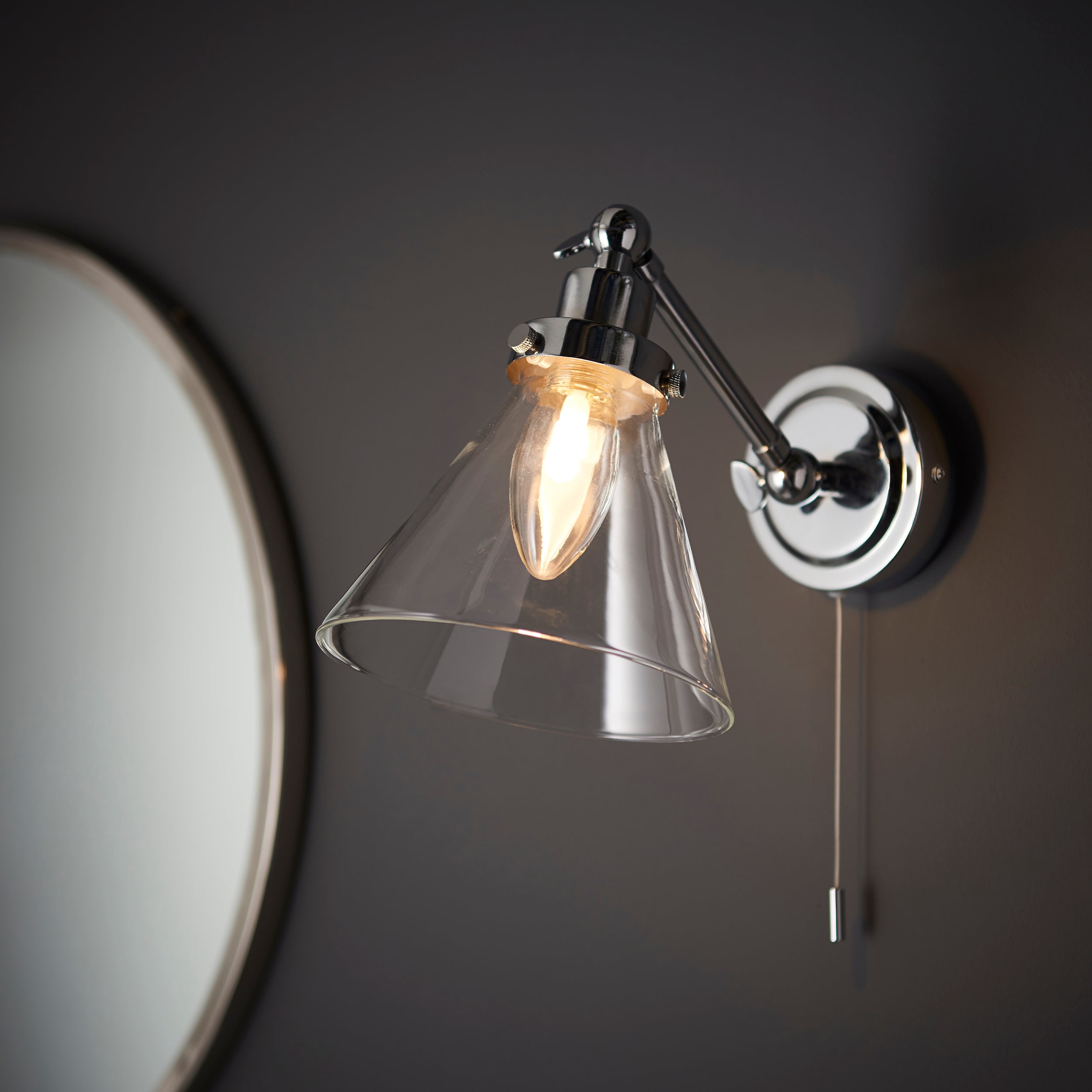 Endon Faraday Bathroom Wall Light Chrome | IP44 Adjustable Pull Cord ...