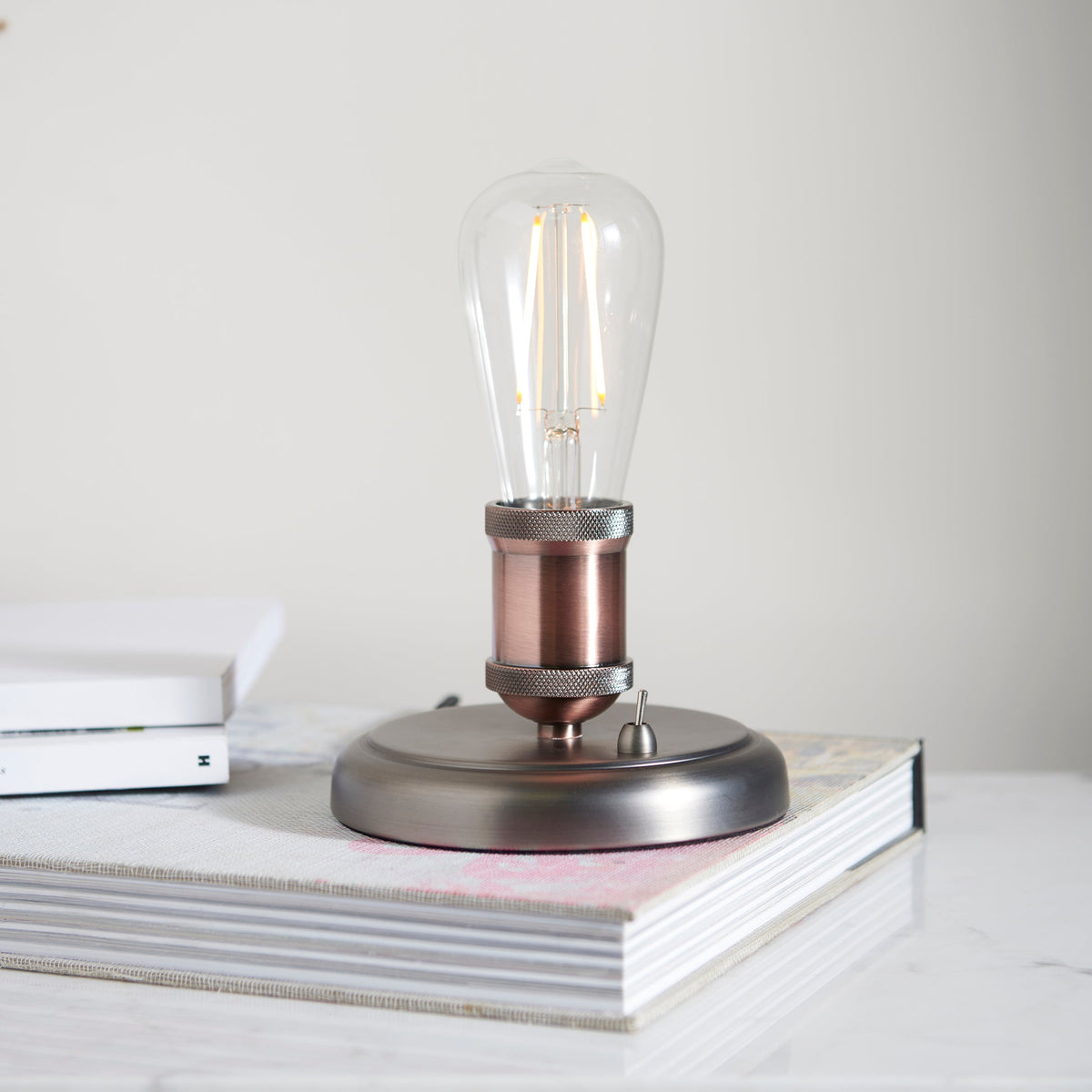 Endon Hal Mini Table Lamp Aged Pewter & Copper – Amos Lighting + Home
