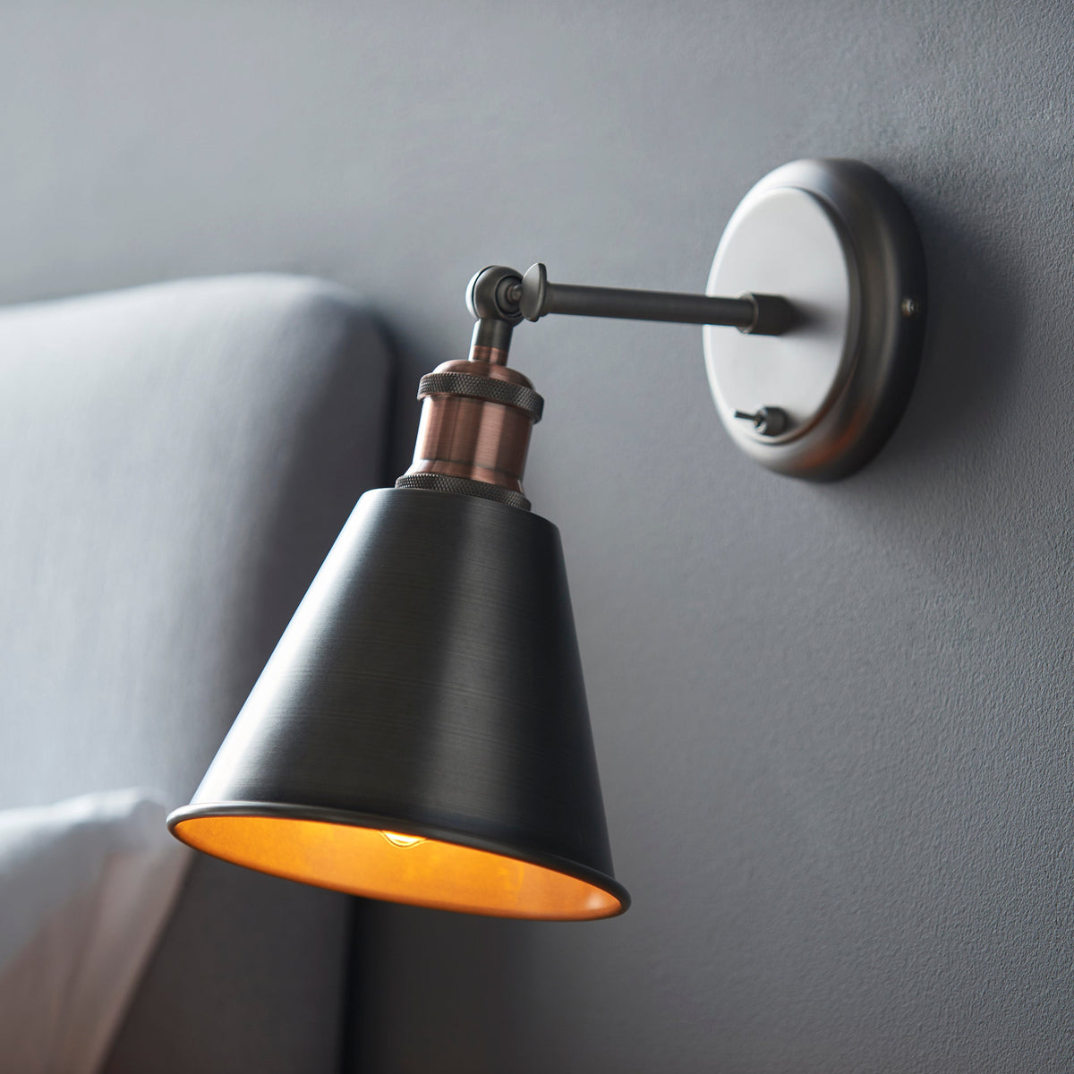 Endon Hal Wall Light Aged Pewter & Copper | Classic Contemporary – Amos ...
