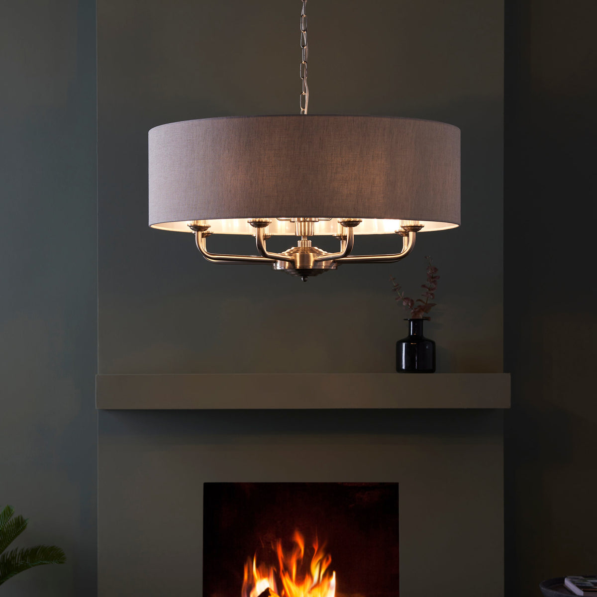 Endon Highclere 8lt Pendant Brushed Chrome & Natural – Amos Lighting + Home