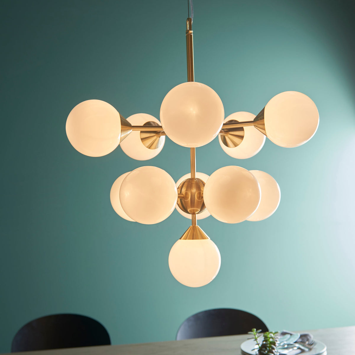 Endon Oscar 11 Light Modern Chandelier Satin Brass – Amos Lighting + Home