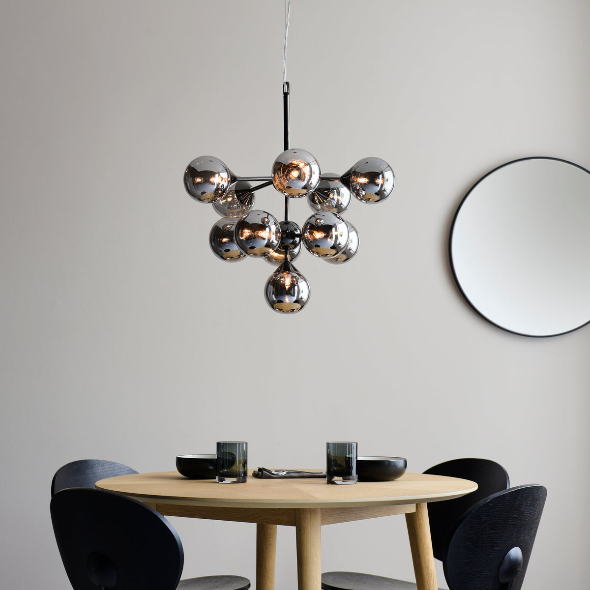 Endon Oscar 11lt Modern Chandelier Black Chrome & Smoked Glass – Amos ...