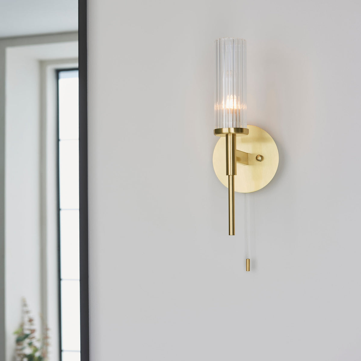 Endon Talo Bathroom Wall Light Gold | Ribbed Glass Contemporary – Amos ...