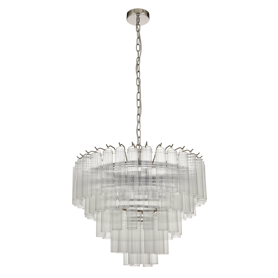 Endon Toulouse Chandelier Bright Nickel & Ribbed Glass | Statement ...
