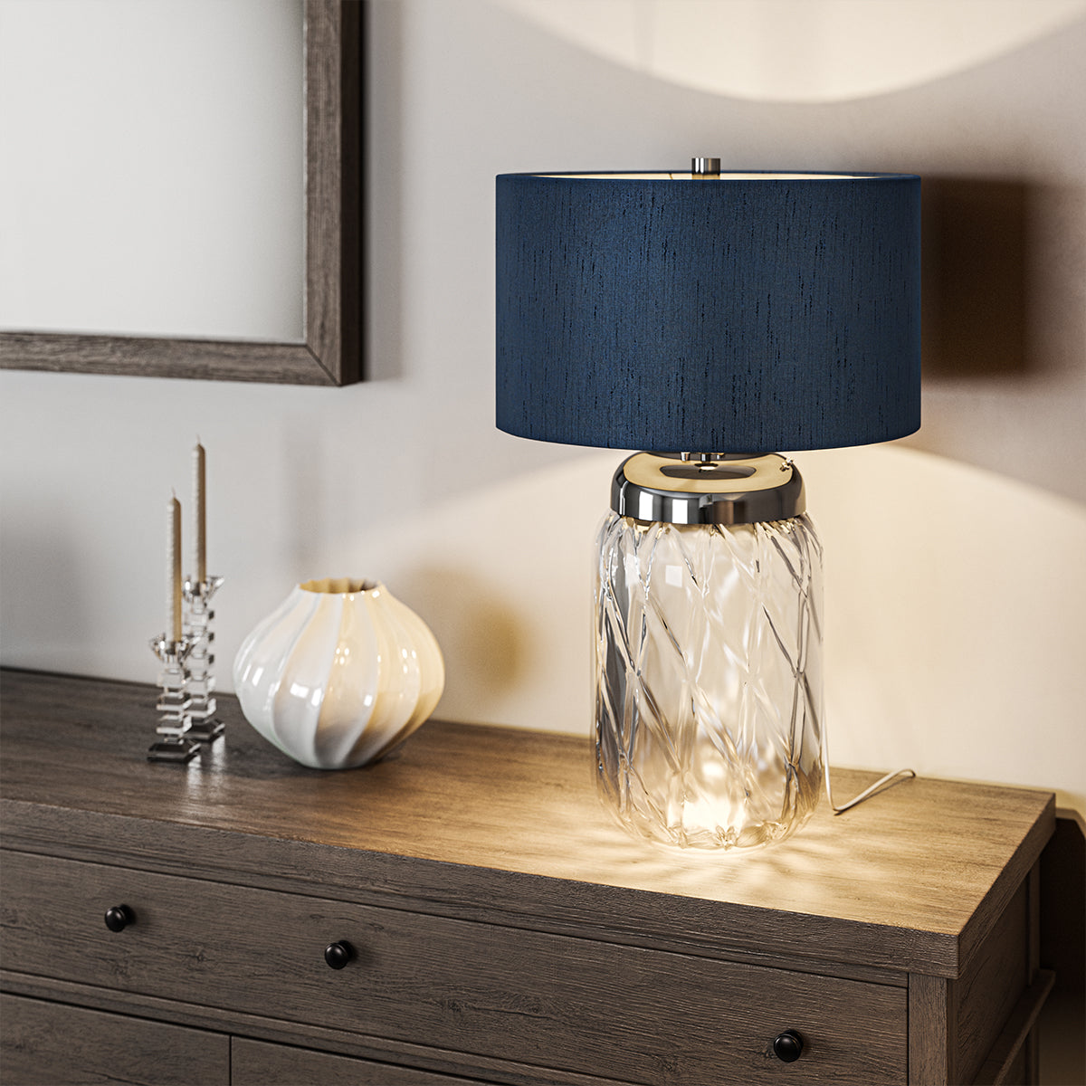 Quintiesse Sola Small Glass Table Lamp with Breton Shade – Amos ...