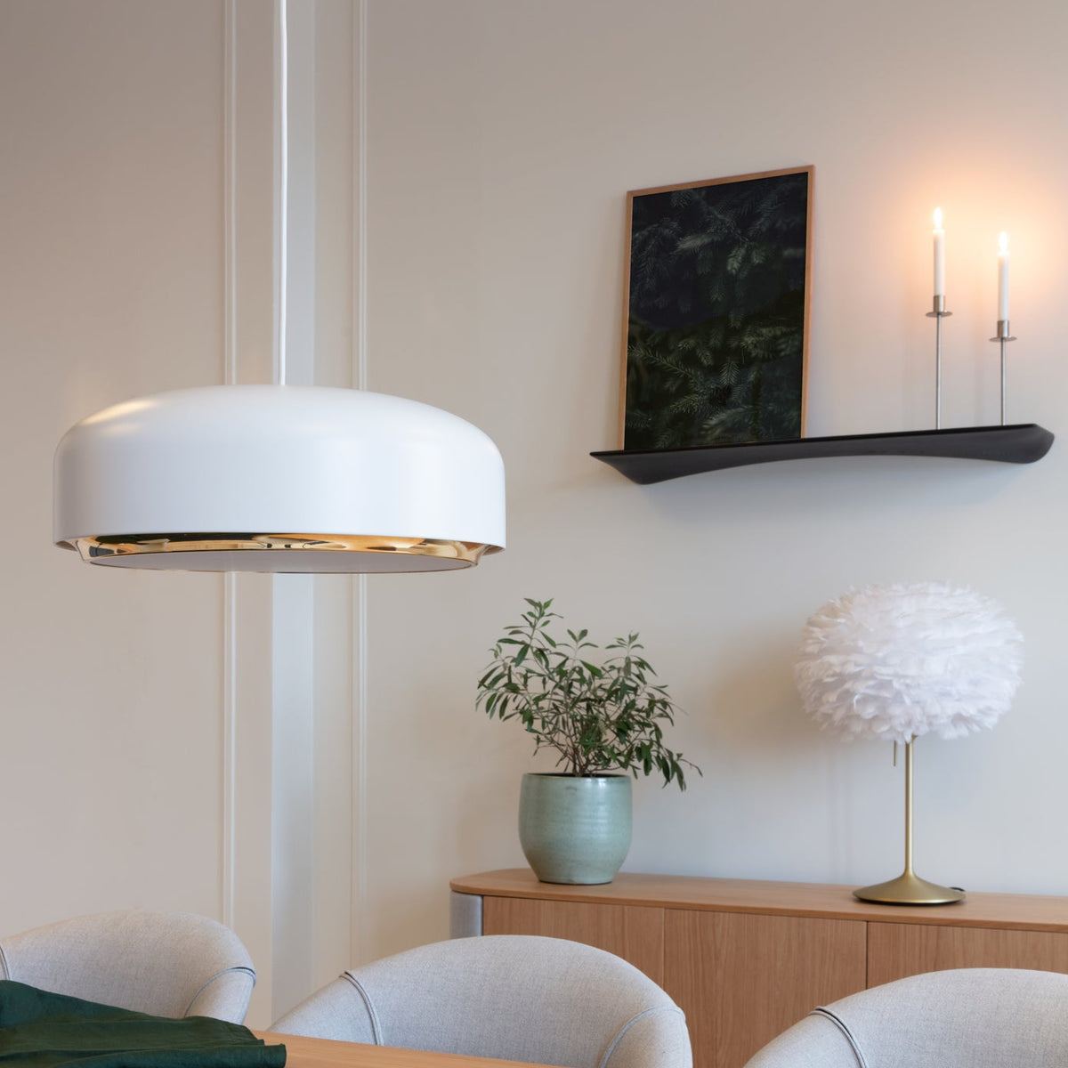 Umage Hazel Pendant Medium, White & Brass – Amos Lighting + Home